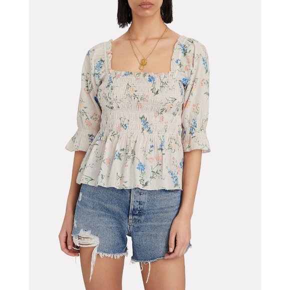 SAYLOR | Tops | Saylor Clover Smocked Cotton Blouse Top Floral Printed ...